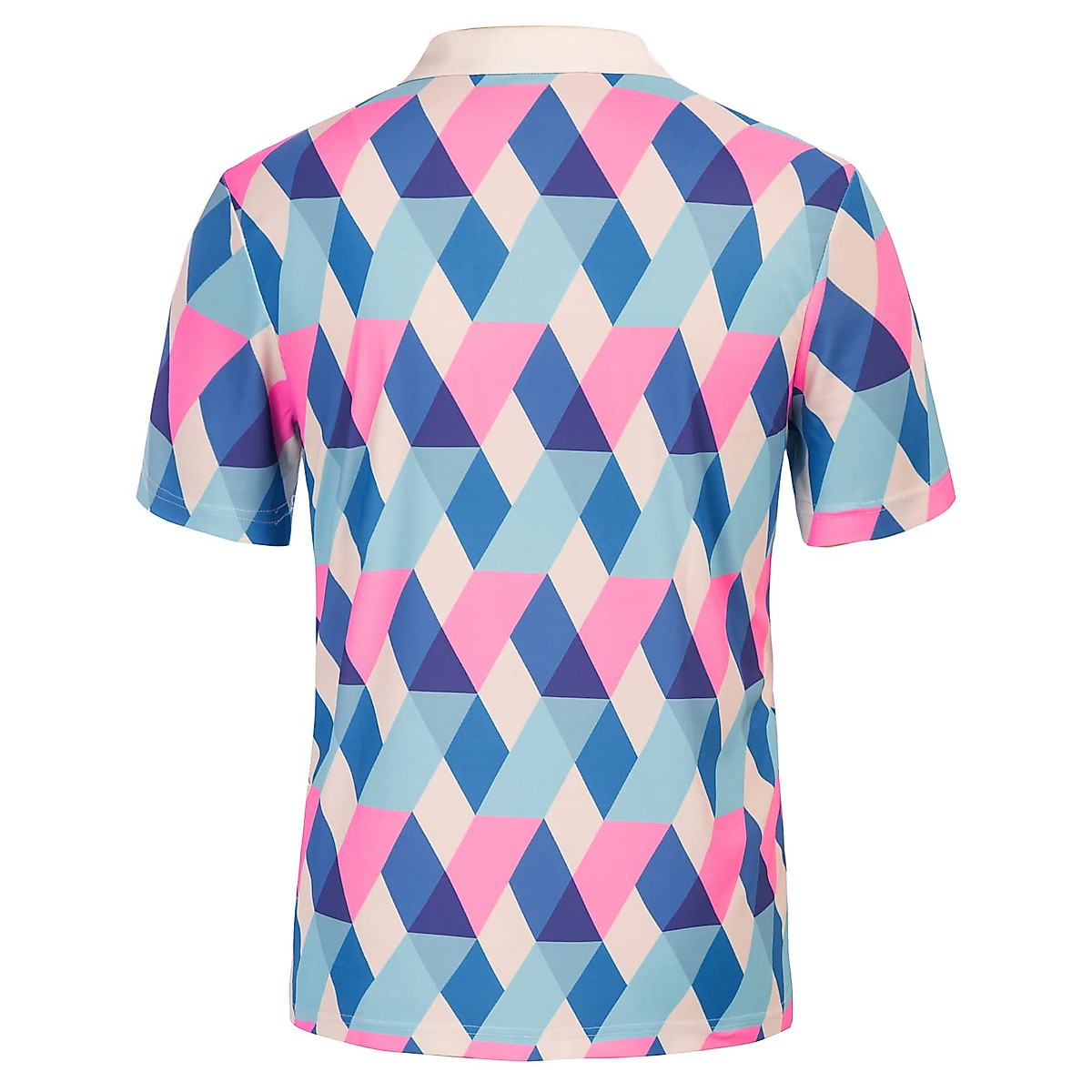 Mens Dri-Fit Polo Shirts Short Sleeve Check Plaid Color Block Golf Top Colorful Performance Athletic Polo T-Shirt Pink+Blue Grid M