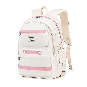 Jaygulf Waterproof Women Laptop Backpack Fashion Girl Daypack Cream