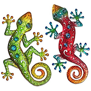 wotieuns Metal Gecko Wall Art Metal Lizard Outdoor Wall Decor Suitable for Yard Fence Patio Garden Decor Set of 2