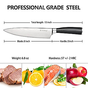 Etens Sharp Chef Knife, 8 Inch Meat Knife Cooking Chefs Knives, Carbon Stainless Steel Professional Kitchen Knife with Gift Box