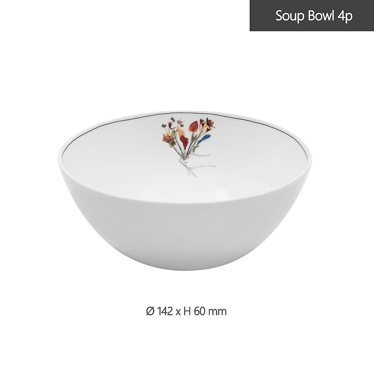 Hankook Chinaware Bouquet of Flowers Dining Set for 4, Dinnerware, Korean Fine Bone-China, Dojagi