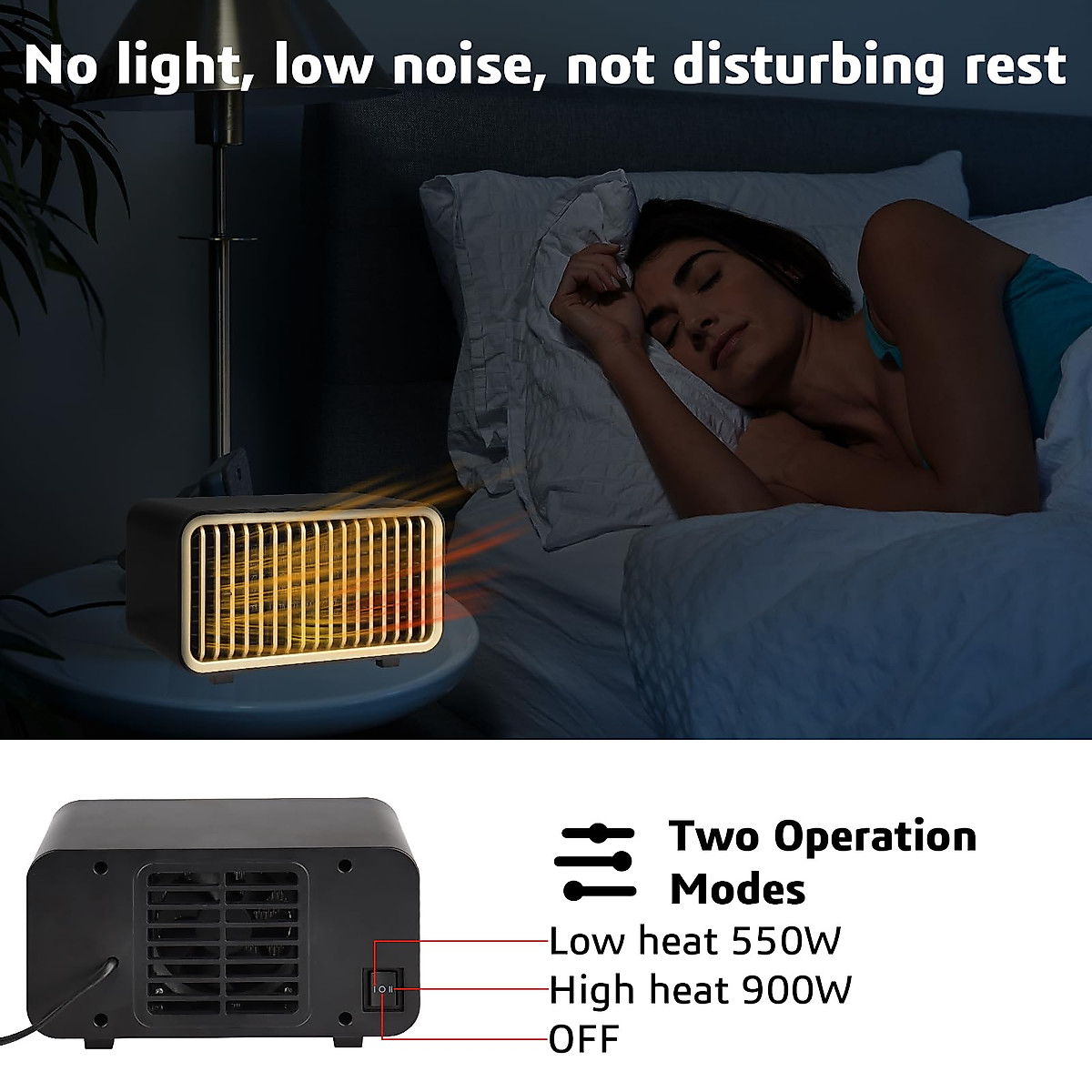 Portable Space Heater, YOUCIDI 550W / 900W Electric Heater Warmer Two Modes Energy Efficient Safe and Quiet, PTC Fast Heating Small Space Heater with Tip-over and Overheat Protection