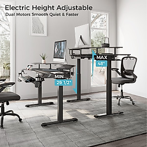 EUREKA ERGONOMIC Gaming Desk, Standing Desk Keyboard Tray, 72" Wing Shaped Music Studio Desk Electric Adjustable Height Desk Sit Stand Desk with LED Shelves, Gaming Recording Live Stream, Slot Design