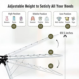 Tangkula Clothes Drying Rack, 2-Level Folding Drying Rack for Indoor Outdoor Use, Foldable Large Drying Hanger w/Height-Adjustable Gullwing, 33 Drying Rails, Sock Clips, Freestanding Laundry Rack