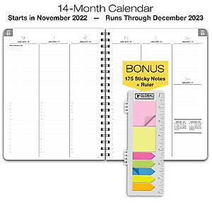 2023 Planner 8.5"x11" Monthly & Weekly - 14 Months (November 2022 Through December 2023) - Professional, Simple, Easy-to-Use Design. Black Vinyl Cover for Extra Protection
