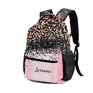 Liveweike Pink Leopard Print Personalized Kids Backpack with Name Teen Girl Boy Primary School Travel Bag