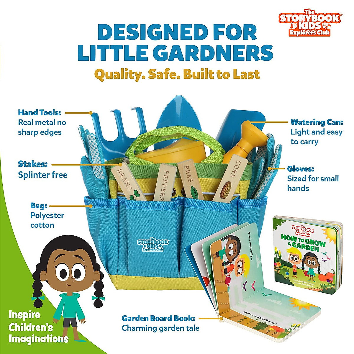 Kids Gardening Tool Set Bundle Includes 2 Color Variations (Pink and Blue) and a Delightful How to Garden Tale Board Book in Each Toy Set