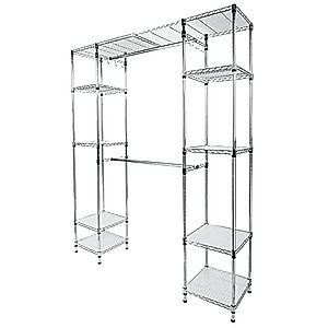 NC Portable Simple Assembly Wardrobe Hanger Closet Storage Rack System Kit Expandable Clothes Storage Metal Rack Storage Cabinet Shoe Cabinet-Silver