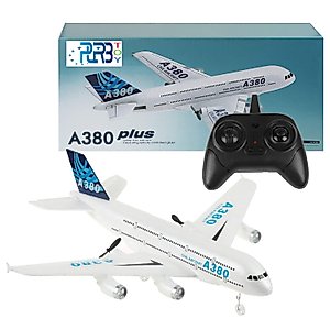 PLRB TOYS RC Plane Remote Control Airplane RC Plane,2.4Ghz DIY 2 Channels Radio Control Airplane Built in 6-Axis Gyro, A380 RC Aircraft EPP Foam Glider for Beginner (Two Batteries)