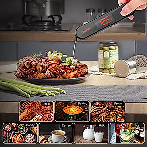 TOMVOV Instant Read Meat Thermometer, [IPX7 Waterproof / High Accuracy] Digital Meat Thermometer Reversible Display, 4.6" Foldable Probe, Rechargeable Grill Thermometer for Outdoor Cooking, BBQ