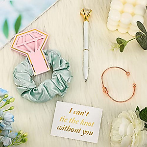 7 Pieces Wedding Themed Supplies Include Maid of Honor Proposal Box Maid of Honor Canvas Makeup Bags Green Satin Scrunchie White Gold Diamond Pen Bracelet White Raffia Grass with Card for Wedding