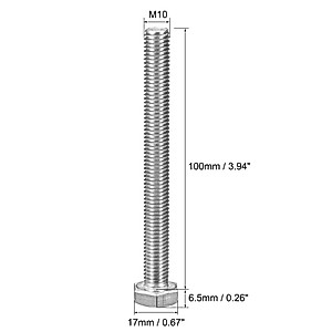 uxcell M10x100mm Hex Bolts 304 Stainless Steel Hexagon Screw Bolt 2pcs