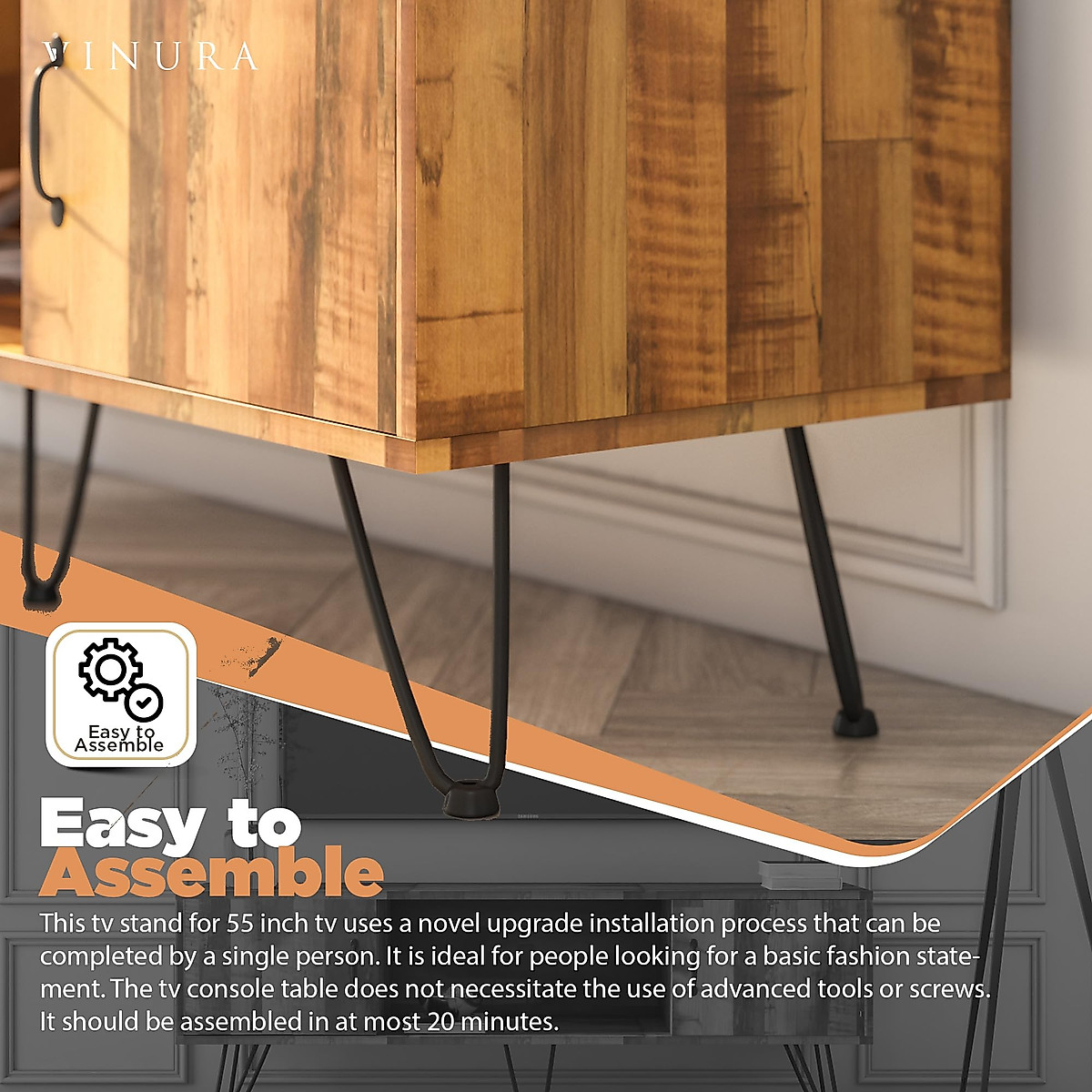 Industrial Media Console Television Stands - Particle Board and Metal TV Stand with Storage - TV & Media Furniture in Brown - TV Stand for 65 Inch TV for Living Room - Home Entertainment Center