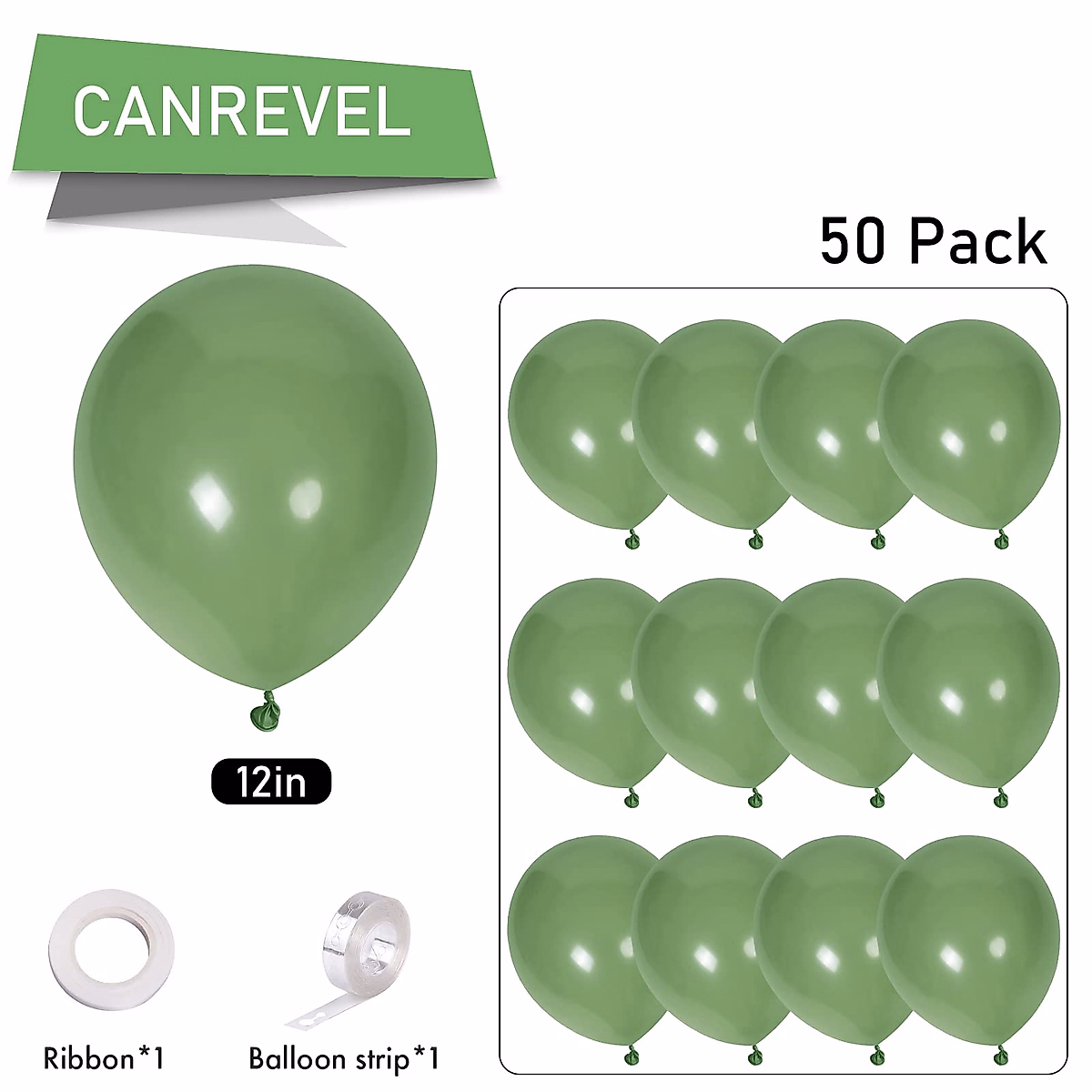 CANREVEL Sage Green Balloons - 50pcs 12 Inch Olive Green Latex Balloons for Birthday Party Baby Shower Wedding Christmas Holiday Balloon Jungle Decorations