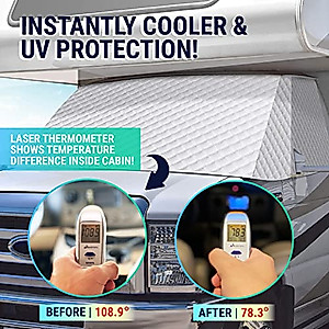 LATCH.IT RV Windshield Cover Class C | RV Front Windshield Cover Class C Compatible with Ford 1997-2023 | Class C Motorhome Windshield Cover w/Upgrade Mirror Cutouts and Elastic Corner Bands
