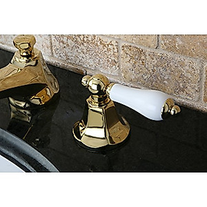 Kingston Brass KS4462PL Metropolitan Widespread Lavatory Faucet with Porcelain Lever Handle, Polished Brass, 8-Inch Adjustable Center