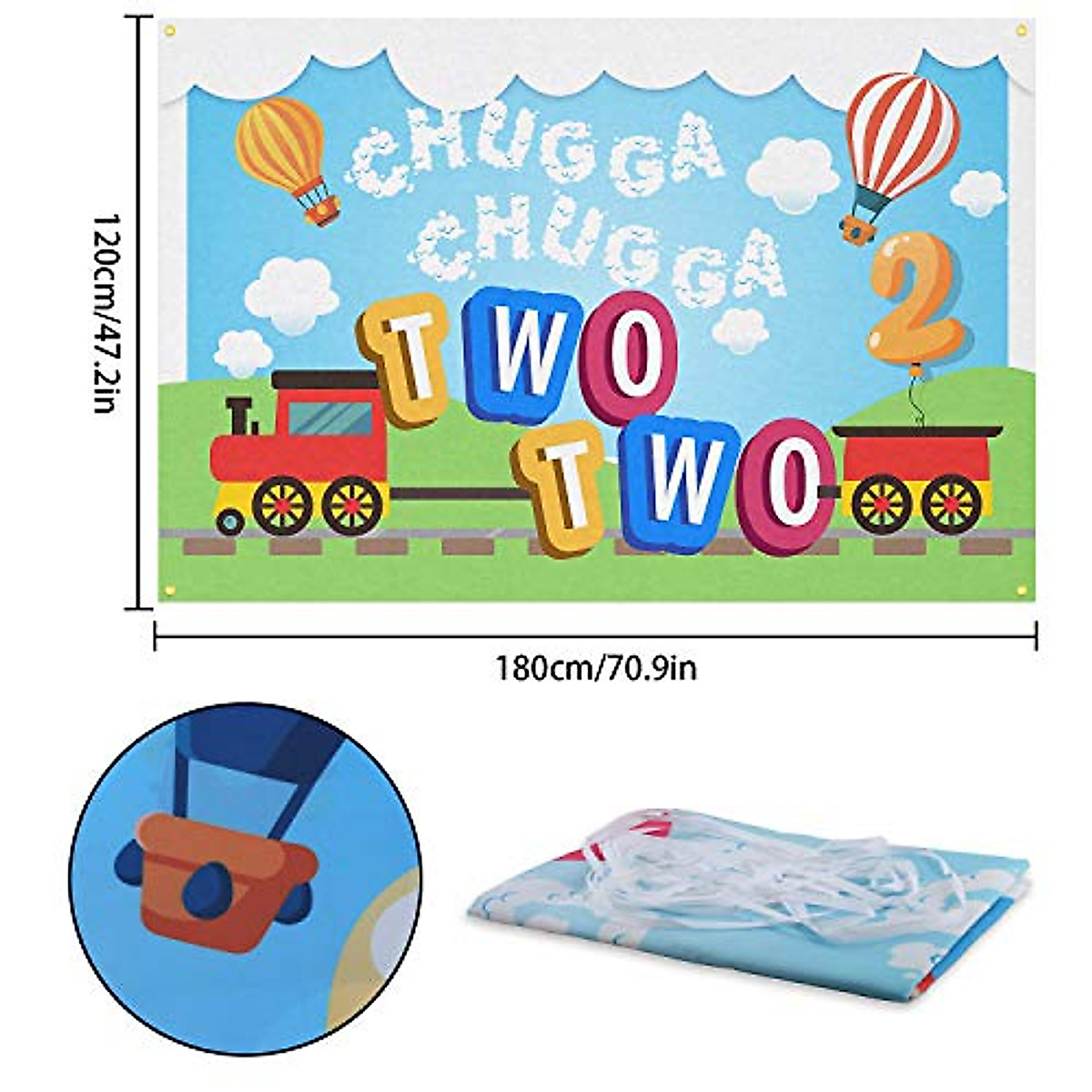 PAKBOOM Chugga Chugga Two Two Backdrop Banner Background - 2nd Train Birthday Decorations Party Supplies - 3.9 x 5.9ft