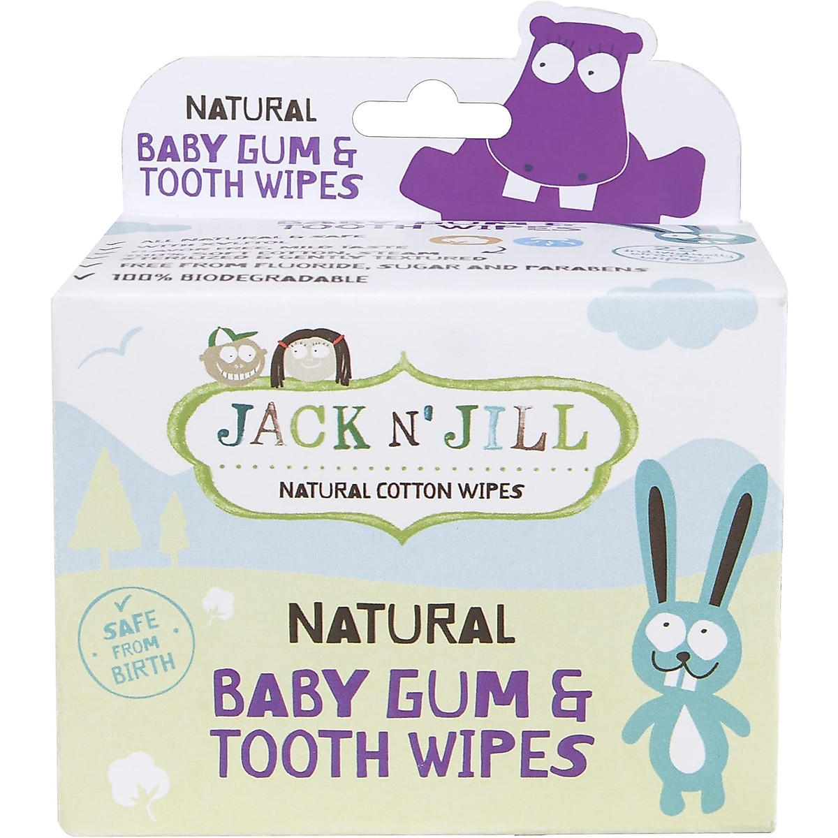 Jack N' Jill Baby Gum & Tooth Wipes - Natural & Safe, Contains only Water & Xylitol, Soft Cotton, Free from Fluoride & Sugar, Baby Mouth Wipes - 25 Individually Wrapped Wipes