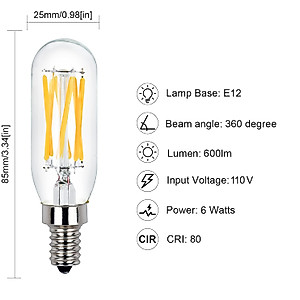 Raheem T8 LED Bulb, E12 Dimmable LED Bulb, 110v 600Lumens 3000k 60W Equivalent, Clear Glass Tubular Light Bulb, Best Replacement for Incandescent Bulb, Candelabra LED Bulbs, 10 Pack (Warm White)