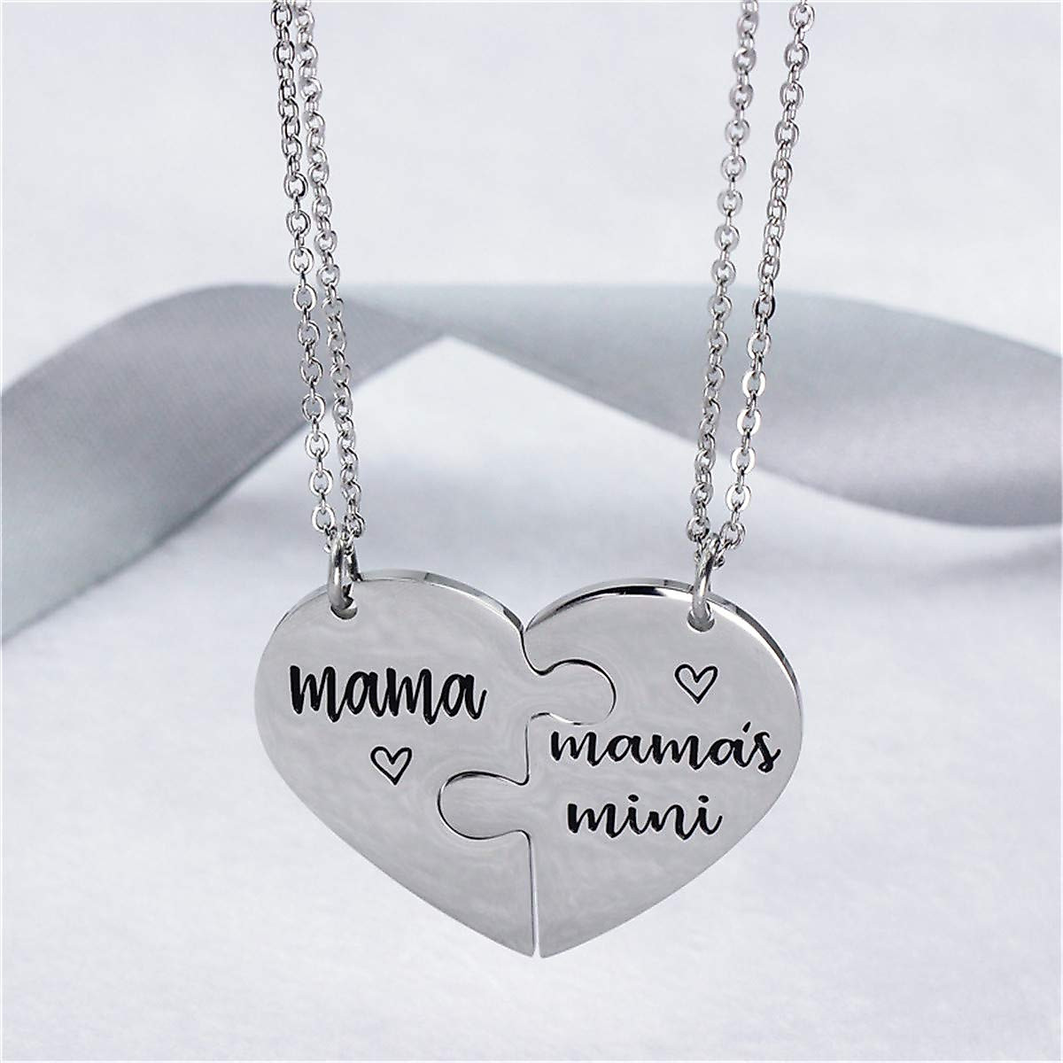 Nanafast 2 PCS Mother Daughter Necklaces Adjustable Stainless Steel Matching Heart Necklace Set Mother’s Day Valentines Gifts for Couples Mom and Daughter - mama