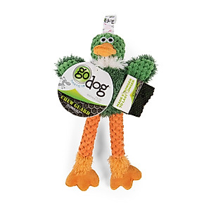 goDog Checkers Just for Me Skinny Duck Squeaky Plush Dog Toy, Chew Guard Technology - Green, Mini