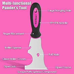ThinkLearn Pink Putty Knife Set, Drywall Tools1" 2" 3" 4" 6" 8", Stainless Steel Putty Knife, Wallpaper Scraper Tool for Painting, Decorating, Removeing Decals and Mud（6PCS）