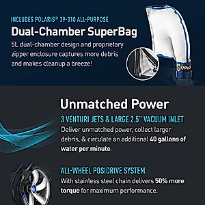 Polaris Vac-Sweep 3900 Sport Pressure Inground Pool Cleaner, Triple Jet Powered, with a Dual Chamber SuperBag for Debris