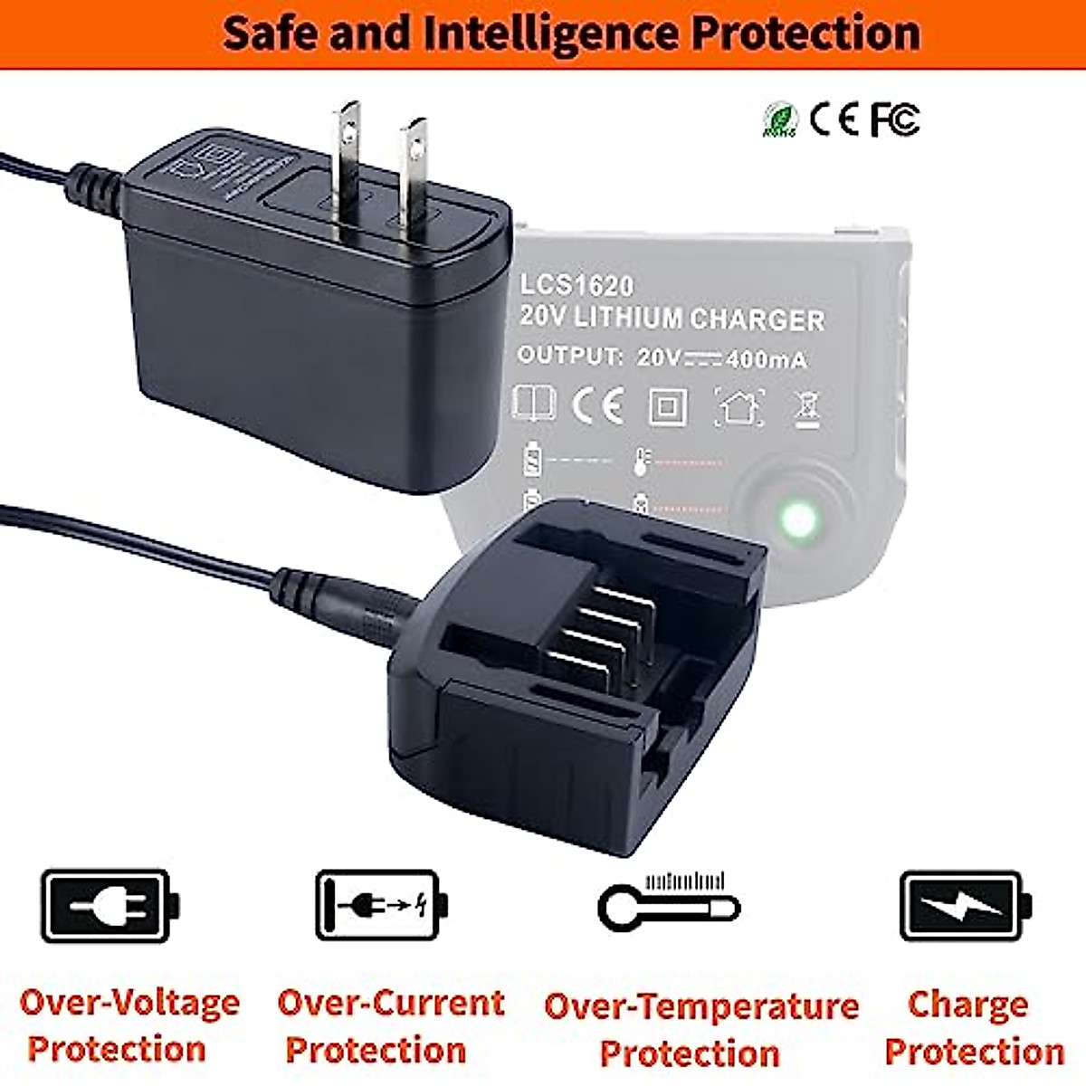 EPOWON LCS1620 Charger Compatible with Black and Decker 20V Lithium Battery Charger LBXR20 LBXR20-OPE LB20 LBX20 LBX4020 LB2X4020 LBXR2020-OPE LBXR16 BL1514