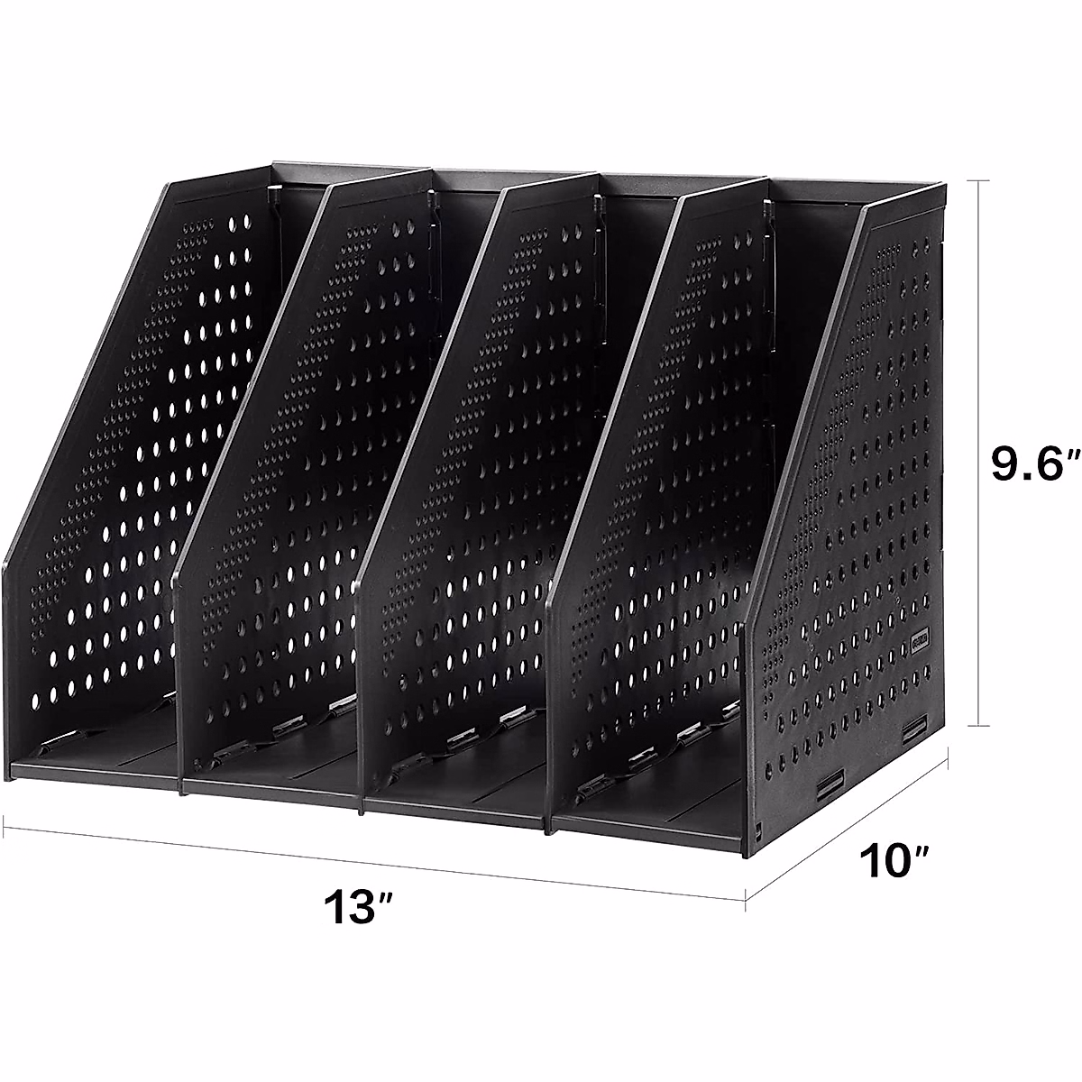 Deli Collapsible Magazine File Holder, Desk Organizer Document Folder for Office Organization and Storage, 4 Vertical Compartments, Dark Grey