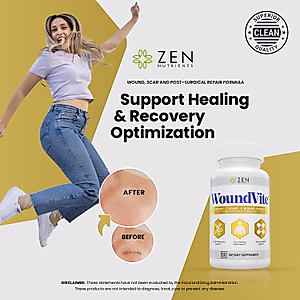 Zen Nutrients WoundVite Pre & Post Surgery Support, Scar & Wound Care, Scar Treatment, Plastic & General Surgery, Heal Faster & Aids in Recovery Time w/ Bromelain, Turmeric & Arnica - 60 Vegan Caps