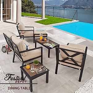 Festival Depot Patio Side Table Metal Coffee Table Table All Weather Outdoor Furniture for Bistro Porch Deck (Square)