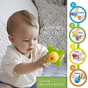 Lalaboom 12 Piece Baby Toddler Beads – Montessori Educational Shape and Color STEM Construction Toy 10 Months to 3 Years - BL100, Multicolor