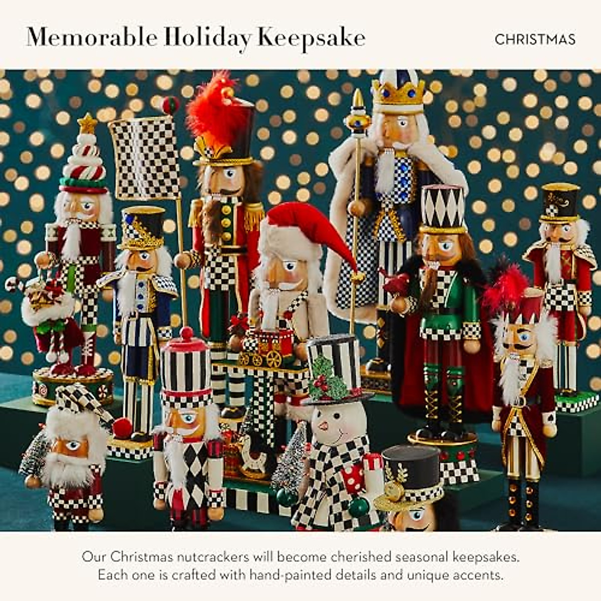 MACKENZIE-CHILDS Decorative Nutcracker Figurine, Wooden Nutcracker Christmas Home Decor, Christmas