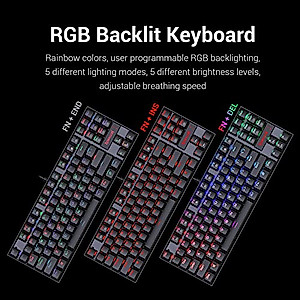 Redragon K552 Mechanical Gaming Keyboard RGB LED Backlit Wired with Anti-Dust Proof Switches for Windows PC (Black, 87 Key Blue Switches)