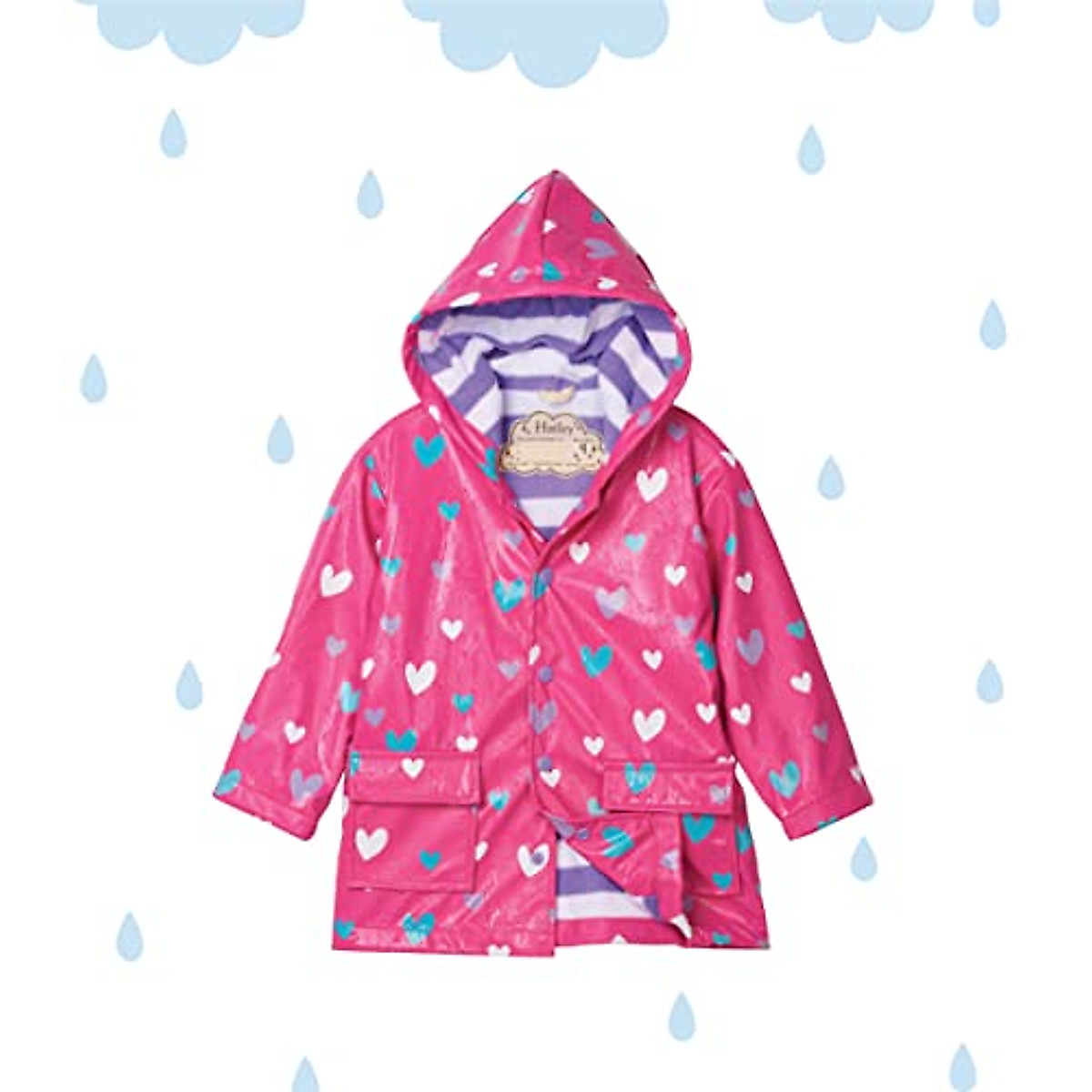 Hatley Girls' Little Color Changing Button-Up Printed Rain Jacket, Sweet Hearts, 6 Years