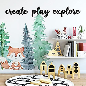 Xylolfsty Playroom Wall Decor Wood Play Explore Create Inspirational Wall Art Nursery Room Decor for Kids Toddlers Boys Girls Classroom Bedroom Reading Nook Positive Quotes Wall Decoration