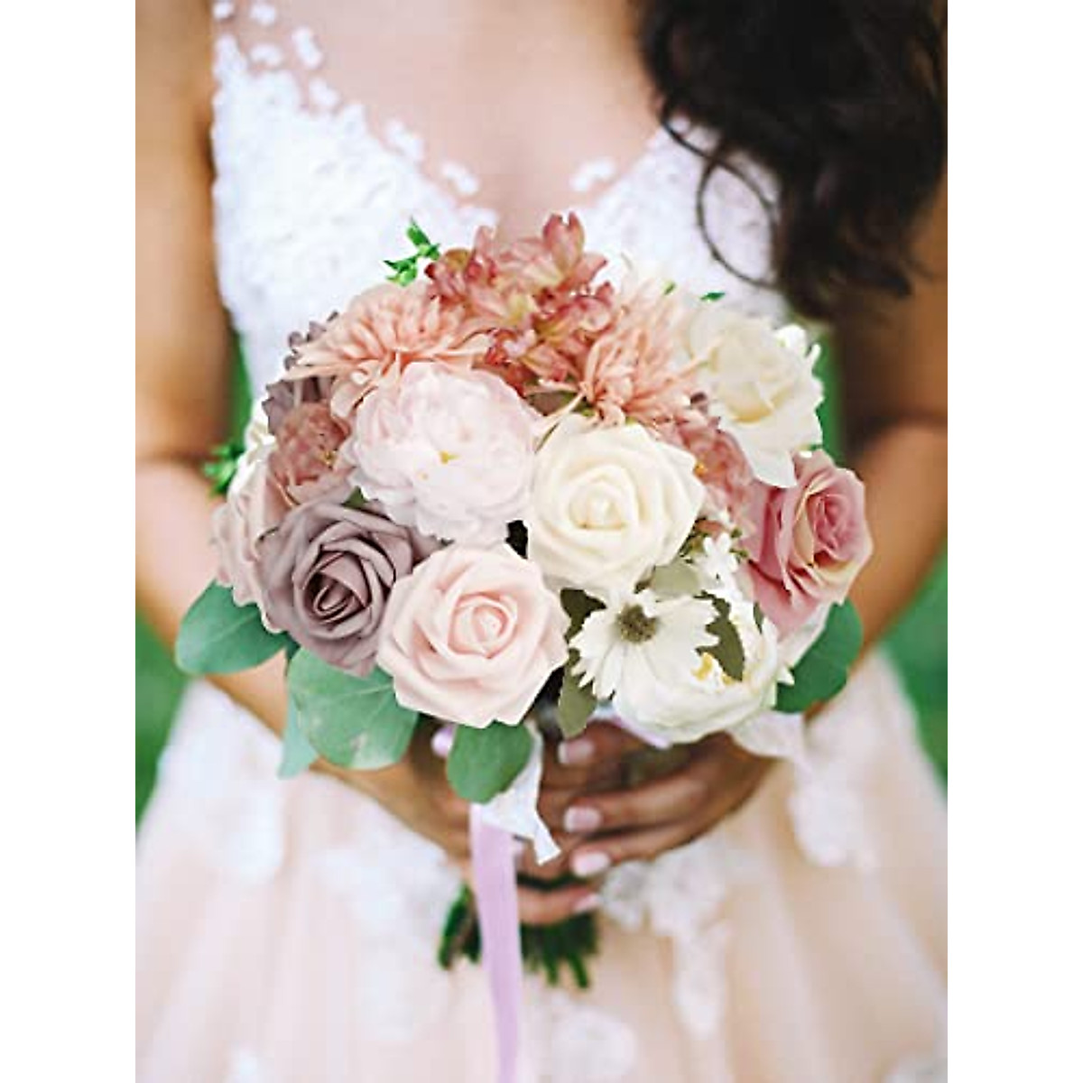 JPSOR Dusty Rose Flowers Fake Roses, Blush Flowers Pink Roses Artificial Flowers Combo Box Set with Foam Flowers for DIY Wedding Bouquets Bridal Shower Centerpieces Table Decoration