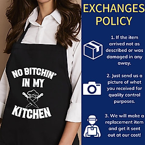 LimeSky food blogger sous chef head cook no bitchin in my kitchen Apron - Black Cooking Workwear Gift Aprons - One size fits all for Women Men