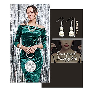 4 Pcs Faux Pearl Evening Clutch Purse Round Ball Silver Rhinestone Bag Pearl Jewelry Set for Women Evening Wedding Artificial Pearl Handbag