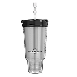 32 oz Double Walled Hospital Mug with Straw - Car Mug Fits in Most Cup Holders | Travel Mug (Black)