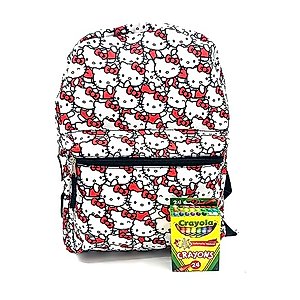 Hello Kitty 16" All Over Print Backpack with 24pk Crayola Crayons, School Bag for Kids with Adjustable Padded Shoulder Straps and Zipper Closure