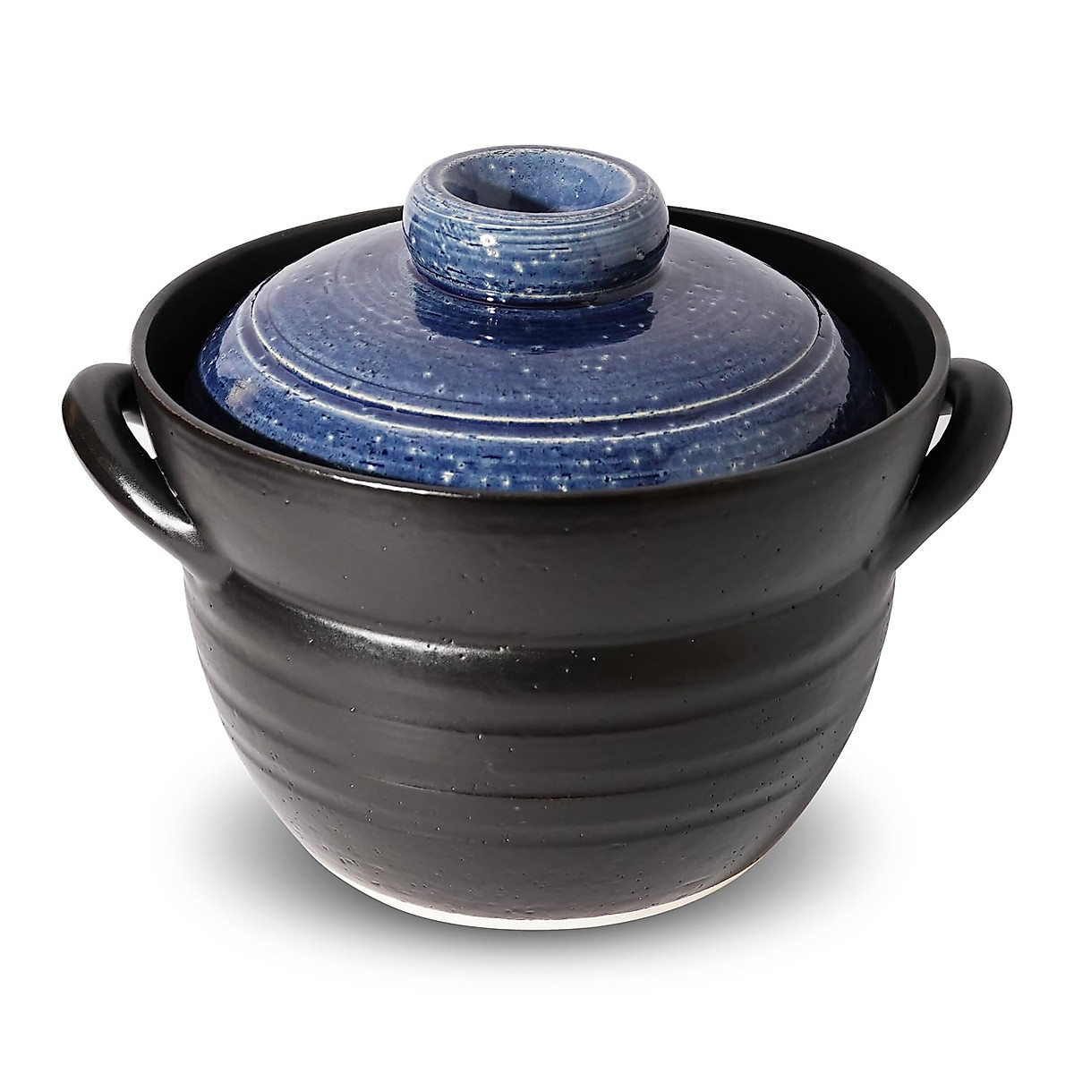 Banko-ware Donabe Japanese Earthenware Rice Pot with Double-Lid Technology – Elegant Jet-Black & Blue Design – Ensures Fluffy Rice Every Time – Includes English Manual – Made in Japan (3-5 per)