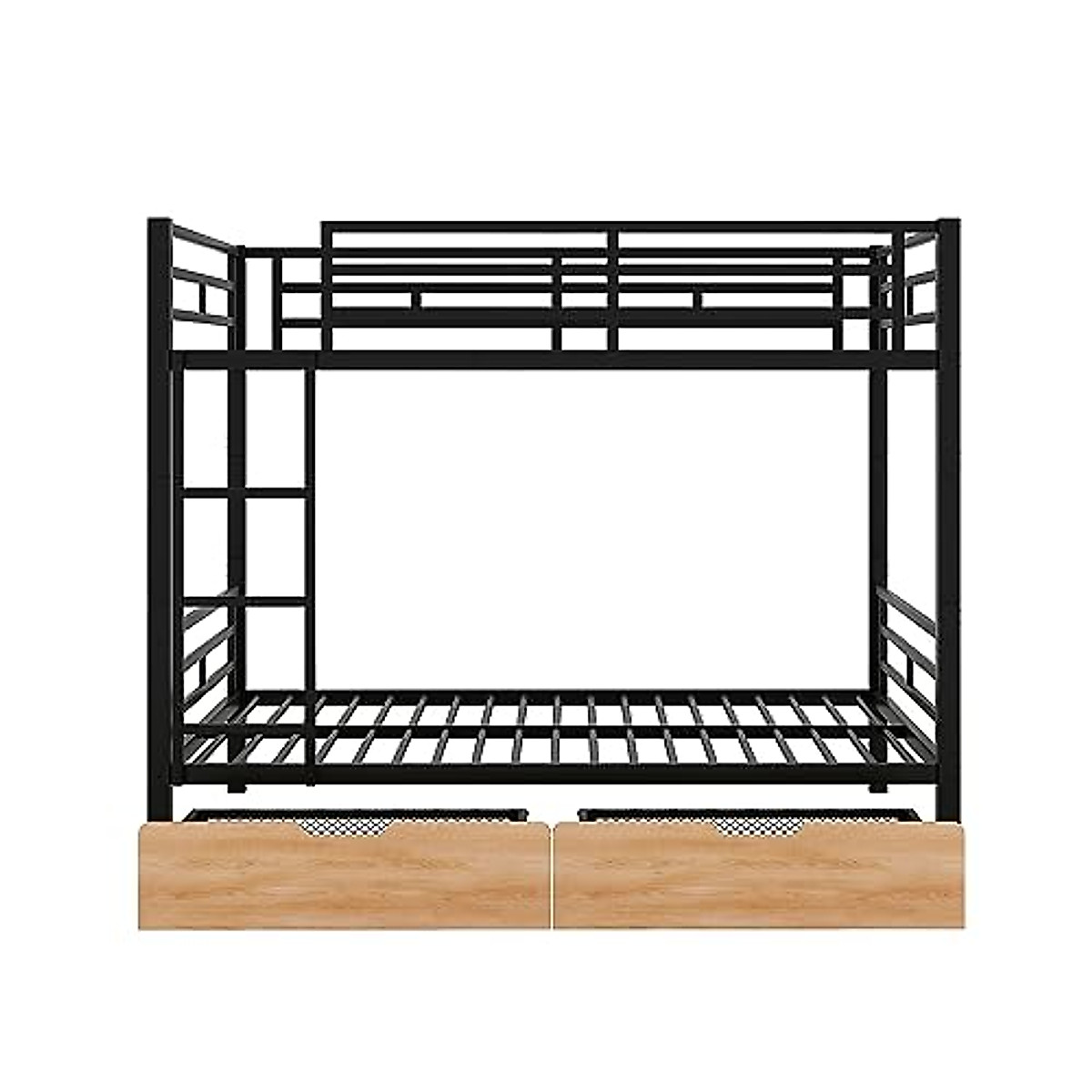 SIYSNKSI Full Size Convertible Bunk Bed with 2 Drawers, Metal Bunk Bed Frame with Ladder and Safety Guardrail for Kids Teens Boys Girls Bedroom, No Box Spring Needed