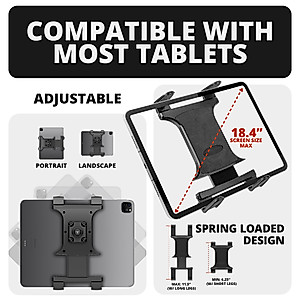 Tackform Universal Tablet Holder with 20mm Ball | Compatible with All iPad Mini/Air/Pro, Galaxy Devices, More | Spring Loaded Grip | Commercial Grade
