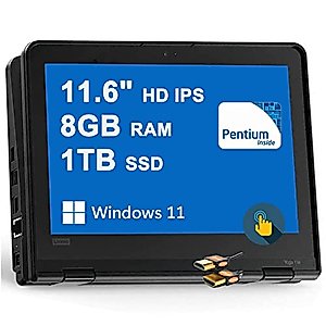 Lenovo ThinkPad Yoga 11e Gen 5 2-in-1 Laptop 11.6" HD IPS Anti-Glare Touchscreen Display Intel Quad-core Silver N5030 Processor 8GB RAM 1TB SSD Intel UHD Graphics 605 USB-C Pen Win11 + HDMI Cable