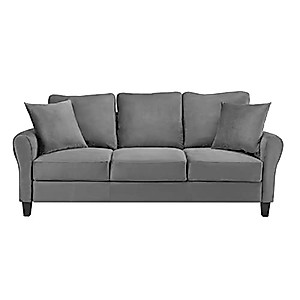 PEIHONGET 78.35" Mid-Century Modern Living Room Sofa 3 Seater Velvet Sofa Couch with 2 Pillows Armrest and Wood Legs for Bedroom, Apartment, Dorm, Office (Gray)
