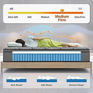 Slecofom 12 Inch Queen Mattress, Medium Firm Hybrid Queen Size Mattress in a Box, Pressure Relief Cool Gel Memory Foam, Breathable Knitted Cover, Pocket Spring with Motion Isolation, Fiberglass-Free