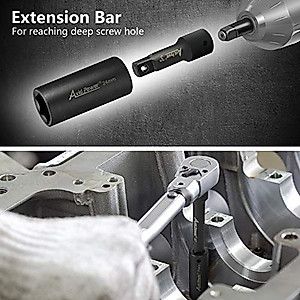 AVID POWER 18pcs 1/2-inch Drive Impact Socket Set, 10-24mm Metric Sizes Sockets and 3'' 5'' 10'' Extension Bar, 6 Point, Cr-V Steel Socket Set