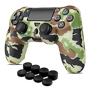 TNP For PS4 / Slim / Pro Controller Skin Grip Cover Case Set - Protective Soft Silicone Gel Rubber Shell & Anti-slip Thumb Stick Caps for Sony PlayStation 4 Controller Gaming Gamepad (Camo Brown)
