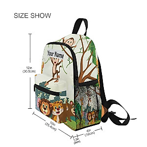 Glaphy Custom Kid's Name Backpack, Cartoon Monkey Lion Tiger Elephant Toddler Backpack for Daycare Travel, Personalized Name Preschool Bookbags for Boys Girls